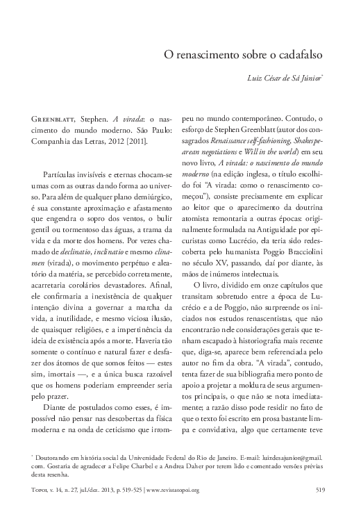 (PDF) O renascimento sobre o cadafalso