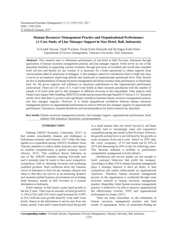 (PDF) Human Resources Management Practice and Organizational Performance (A Case Study of Line ...