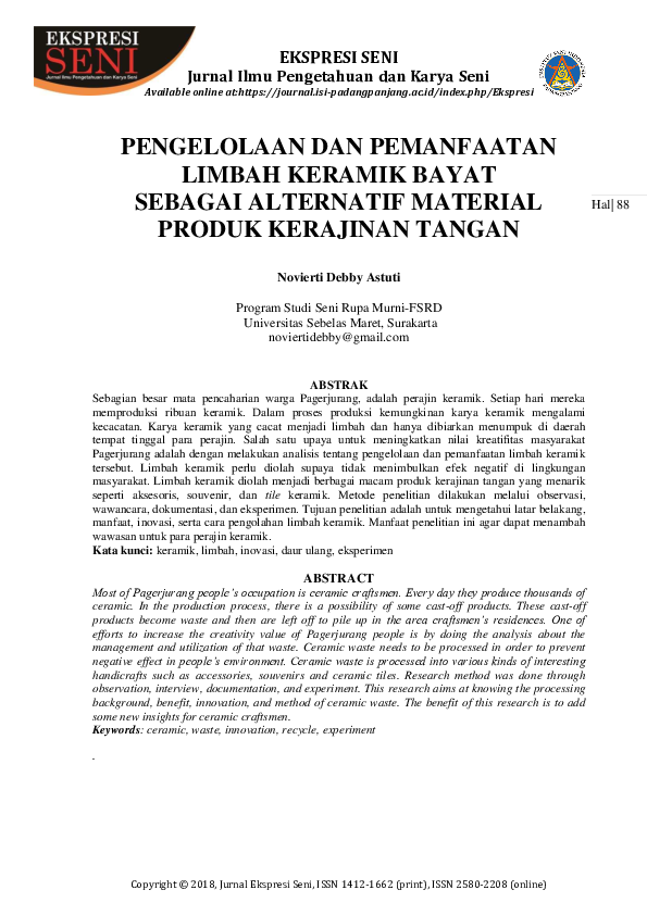 (PDF) PENGELOLAAN DAN PEMANFAATAN LIMBAH KERAMIK BAYAT SEBAGAI ALTERNATIF MATERIAL PRODUK ...