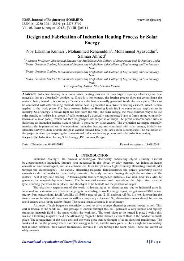 (PDF) Design and Fabrication of Induction Heating Process by Solar Energy