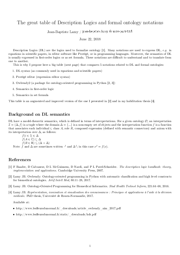 (PDF) The great table of Description Logics and formal ontology notations