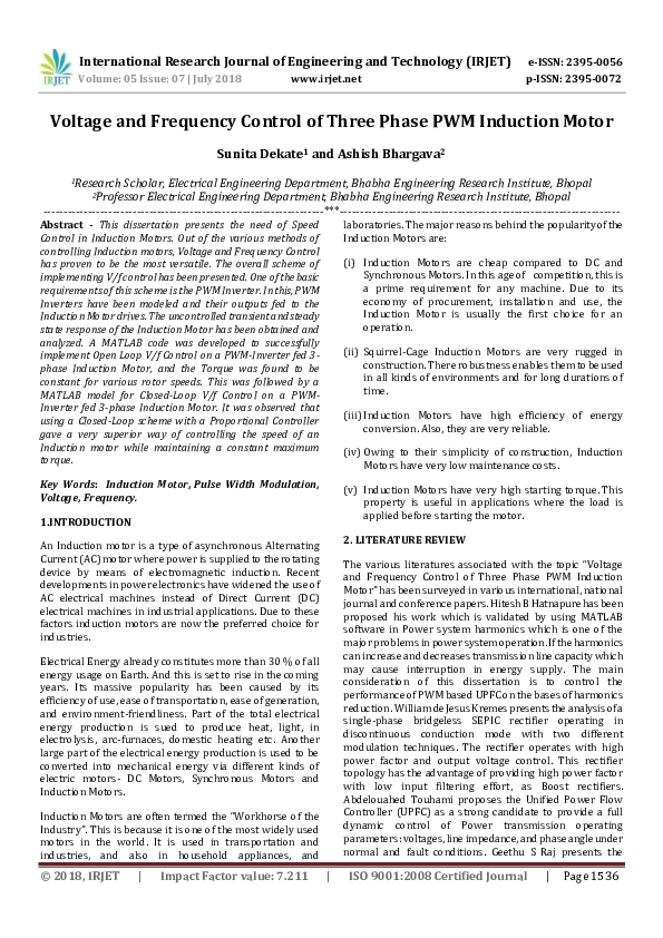 Pdf Irjet Voltage And Frequency Control Of Three Phase Pwm Induction Motor