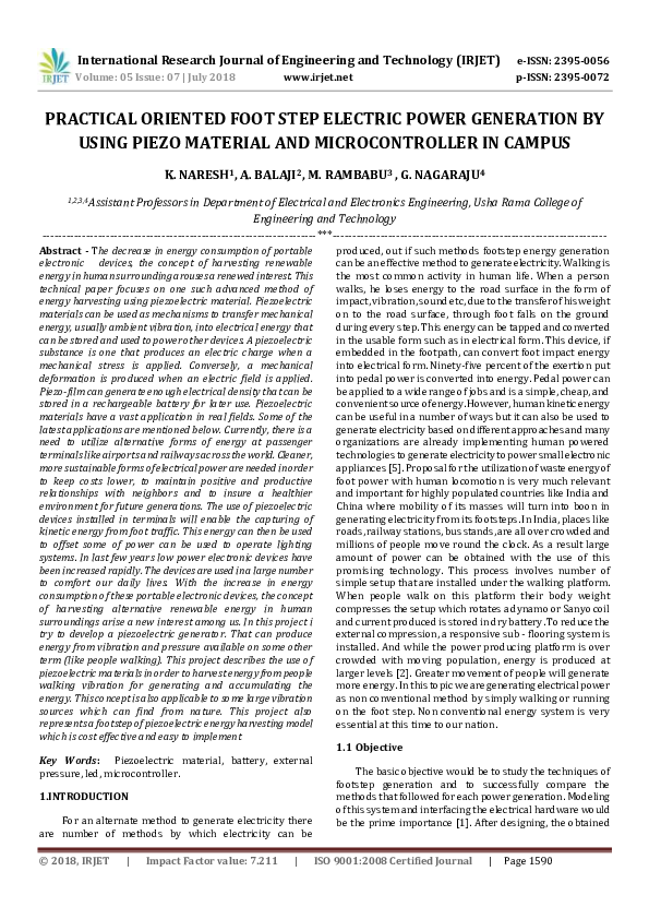 (PDF) IRJET- PRACTICAL ORIENTED FOOT STEP ELECTRIC POWER GENERATION BY ...