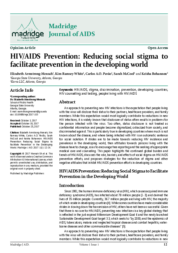 (PDF) HIV/AIDS Prevention: Reducing social stigma to facilitate ...