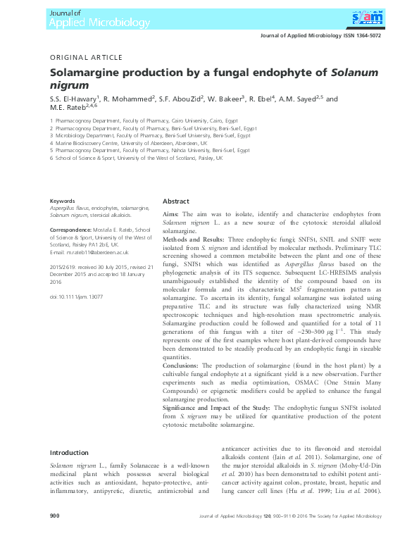 (PDF) Solamargine production by a fungal endophyte of Solanum nigrum