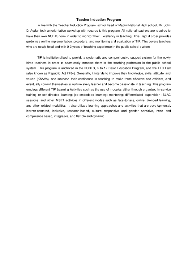 (DOC) Teacher Induction Program