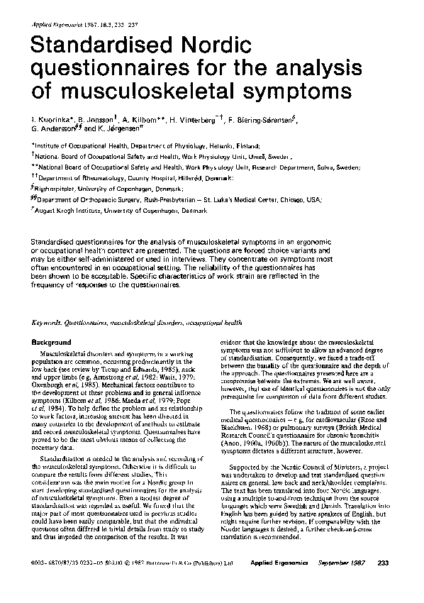 (PDF) Standardised Nordic questionnaires for the analysis of ...