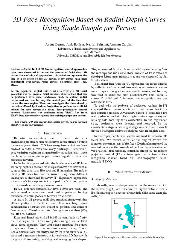 (PDF) 3D Face Recognition Based on Radial-Depth Curves Using Single Sample per Person
