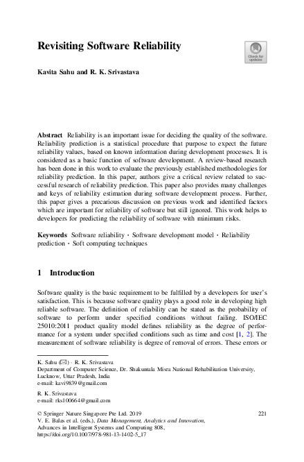 (PDF) Revisiting Software Reliability