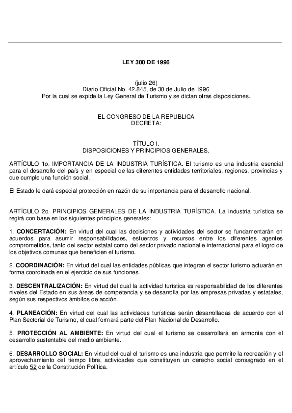 (PDF) Ley 300 de 1996 - Ley General del Turismo