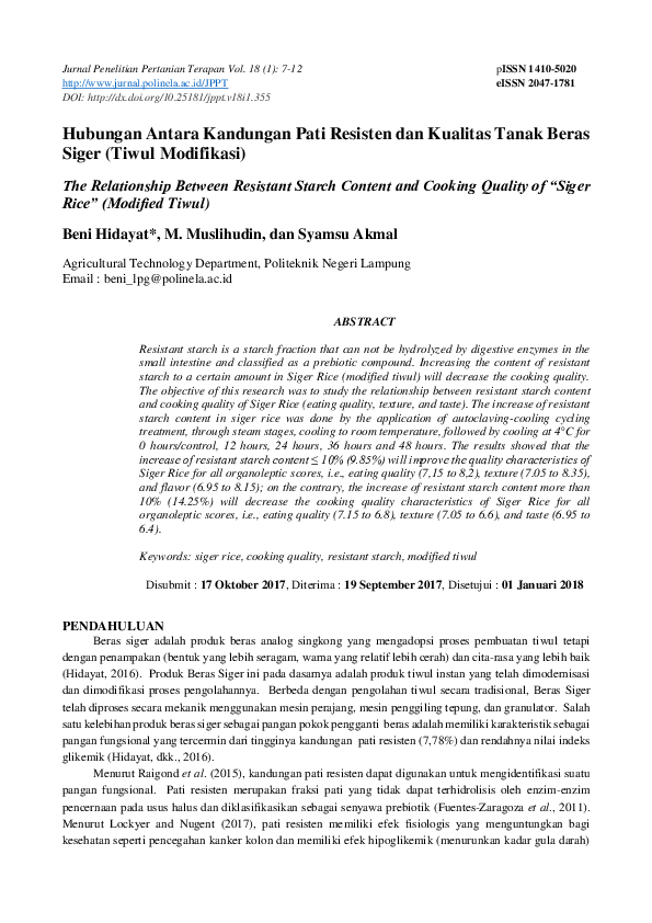 (PDF) Hubungan Antara Kandungan Pati Resisten dan Kualitas Tanak Beras ...