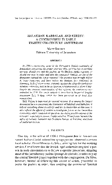 (PDF) Matt Goldish, “Halakhah, Kabbalah and Heresy: A Controversy in ...