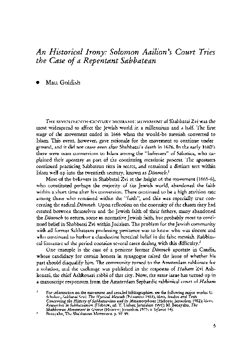 (PDF) Matt Goldish, “An Historical Irony: Solomon Aailion’s Court Tries ...