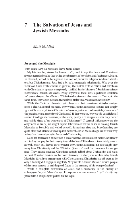 (PDF) Matt Goldish, “The Salvation of Jesus and Jewish Messiahs,” in ...