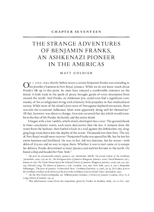 (PDF) Matt Goldish, “The Adventures of Benjamin Franks, an Ashkenazi ...