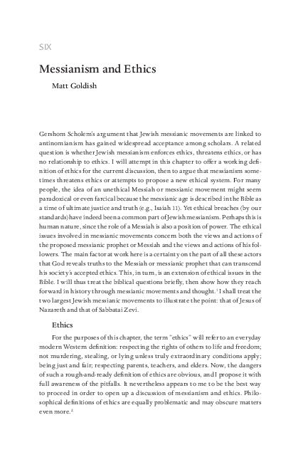 (PDF) Matt Goldish, “Messianism and Ethics,” in Michael L. Morgan and ...
