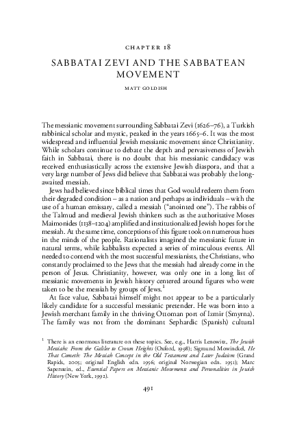 (PDF) Matt Goldish, “Sabbatai Zevi and the Sabbatian Movement,” in ...