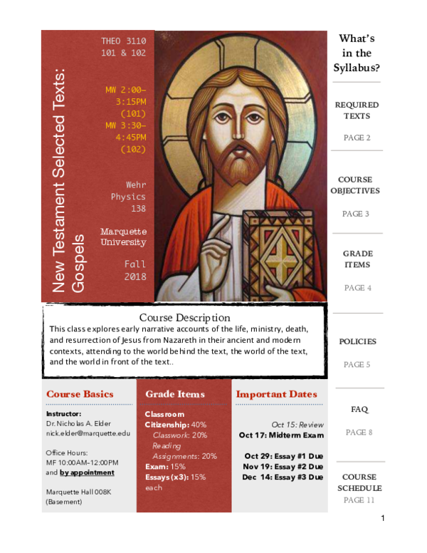 (PDF) New Testament Selected Texts: Gospels Syllabus | Nicholas Elder ...