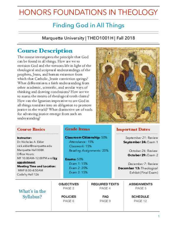 (PDF) Honors Foundations in Theology Syllabus