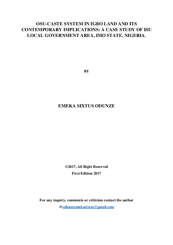 (PDF) OSU-CASTE SYSTEM IN IGBO LAND AND ITS CONTEMPORARY IMPLICATIONS ...