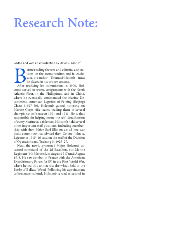 (PDF) Research Note: “THE MARINE CORPS’ MISSION IN NATIONAL DEFENSE ...