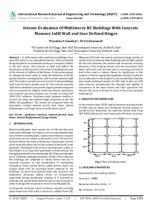 Pdf Irjet Seismic Evaluation Of Multistorey Rc Buildings With Concrete Masonry Infill Wall