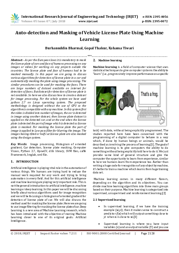 (PDF) IRJET- Auto-detection and Masking of Vehicle License Plate Using ...
