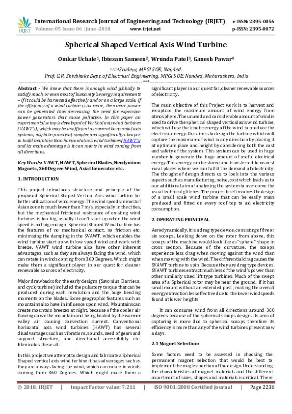 (PDF) IRJET- Spherical Shaped Vertical Axis Wind Turbine