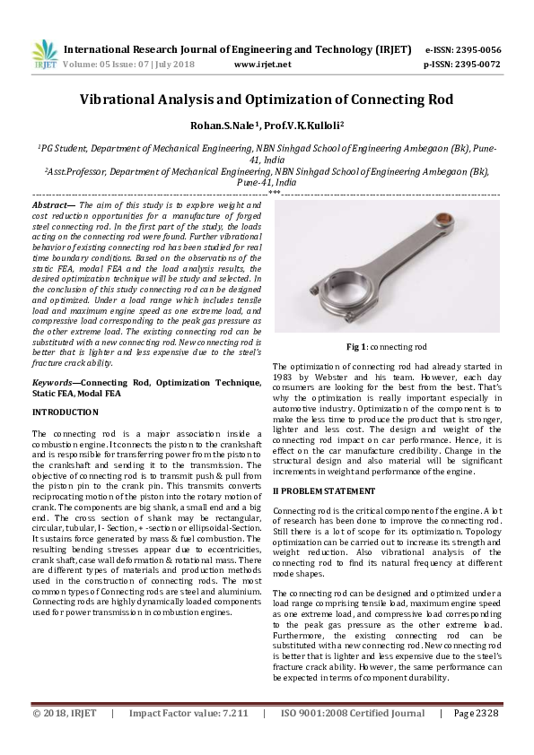 (PDF) Vibrational Analysis and Optimization of Connecting Rod