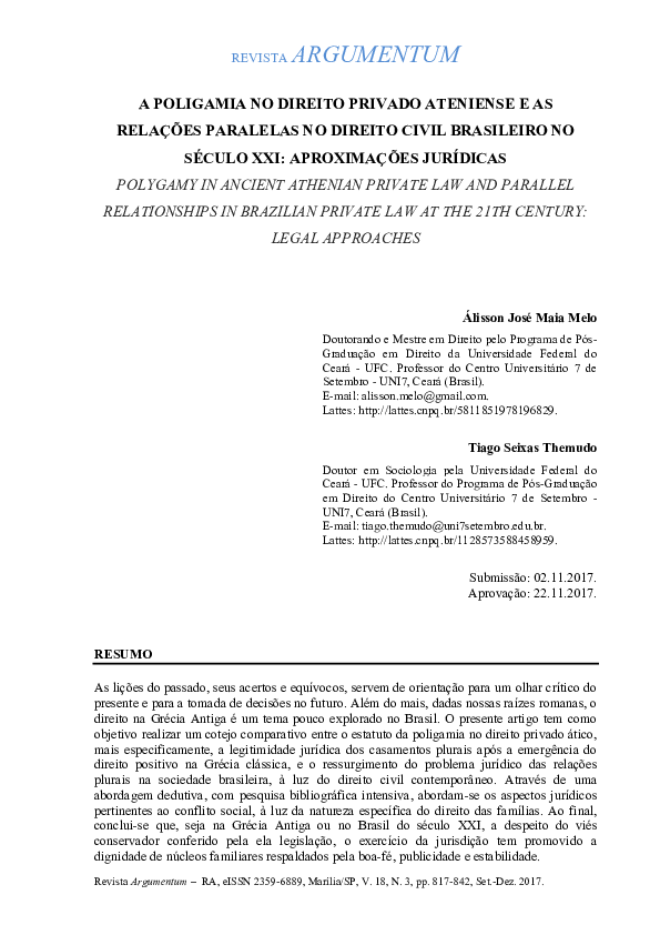 (PDF) POLYGAMY IN ANCIENT ATHENIAN PRIVATE LAW AND PARALLEL ...