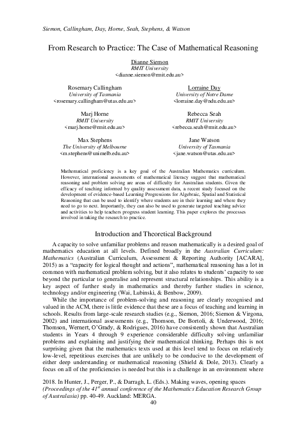 (PDF) From Research to Practice: The Case of Mathematical Reasoning