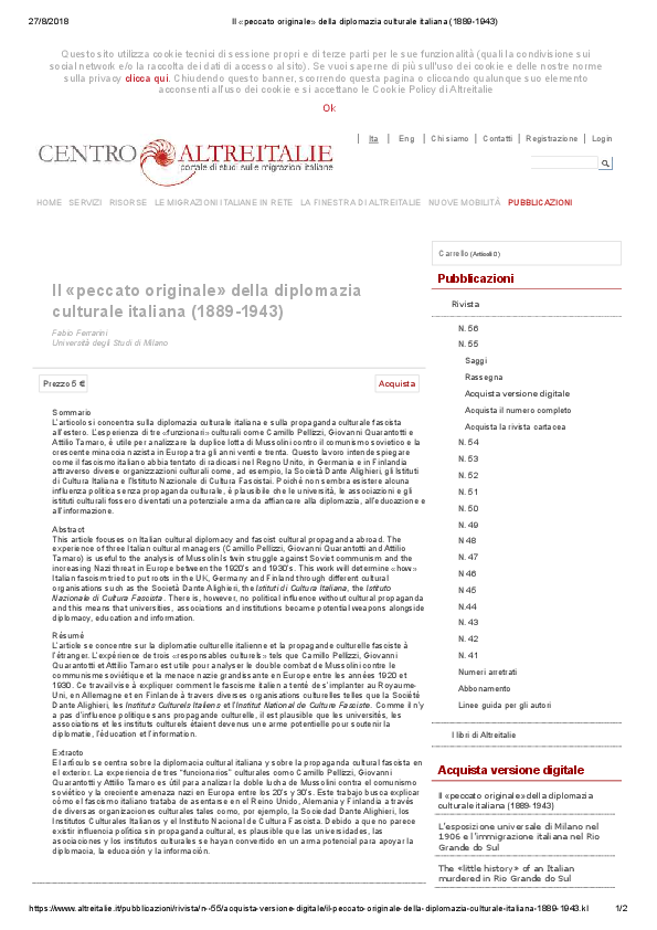 (PDF) Il peccato originale della diplomazia culturale italiana 1889 1943