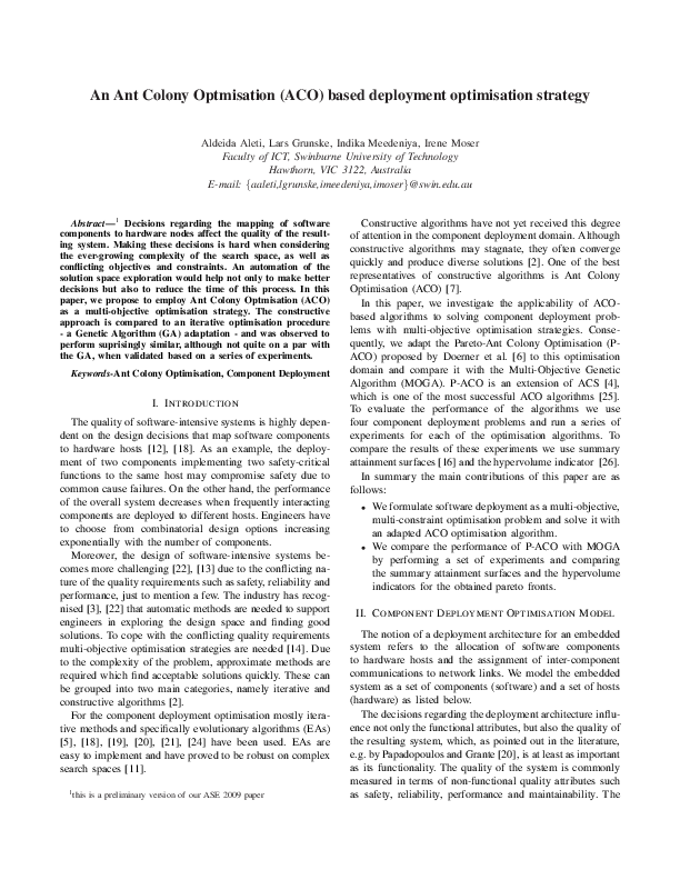 (PDF) An Ant Colony Optmisation (ACO) based deployment optimisation strategy