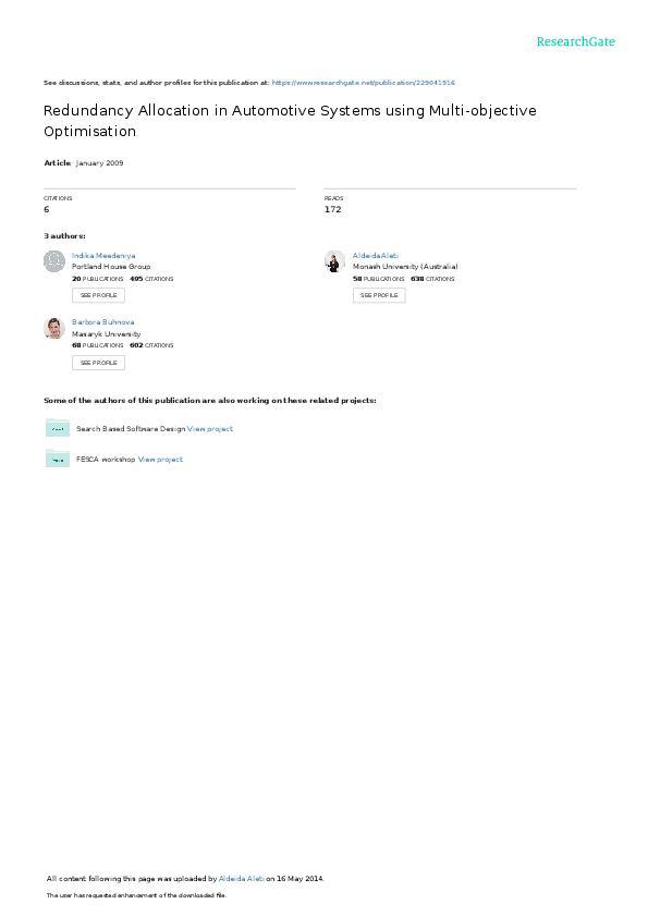 Pdf Redundancy Allocation In Automotive Systems Using Multi Objective Optimisation