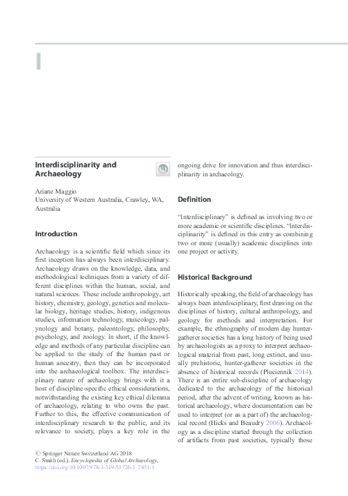 (PDF) Interdisciplinarity and Archaeology. In: Smith C. (eds) 2018 ...