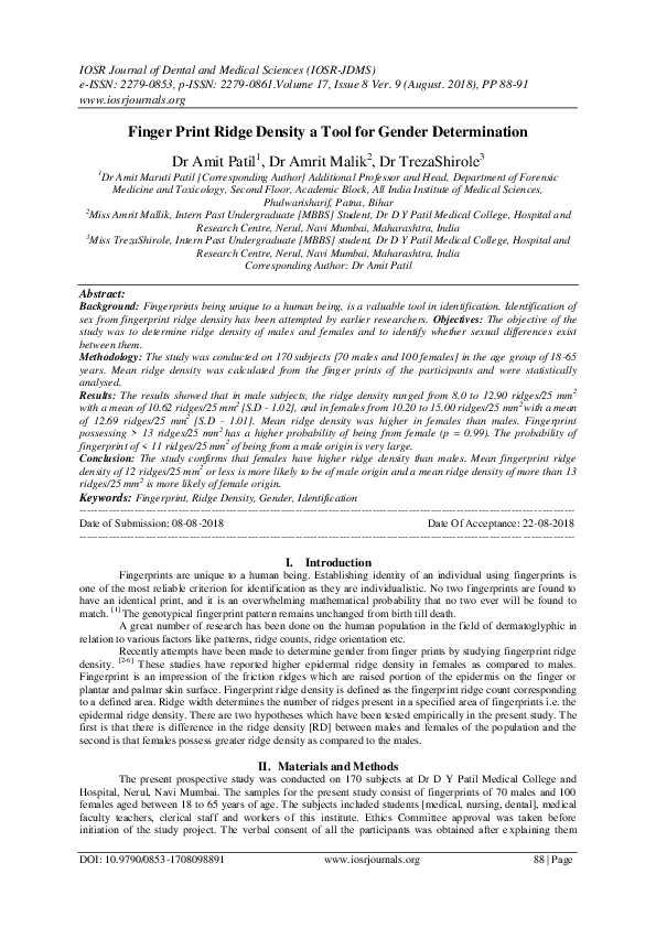 (PDF) Finger Print Ridge Density a Tool for Gender Determination