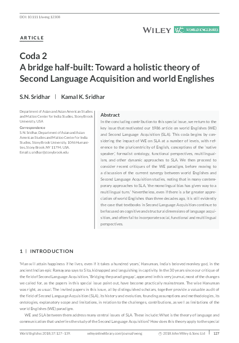 (PDF) Coda 2 A bridge half-built: Toward a holistic theory of Second ...