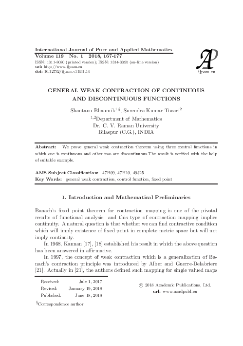 (PDF) Weak Contraction with Mixed Function Types
