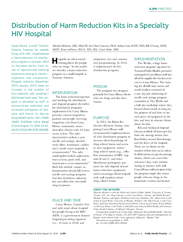 (PDF) Distribution of Harm Reduction Kits in a Specialty HIV Hospital
