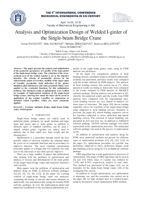 (PDF) Analysis and Optimization Design of Welded I-girder of the Single ...