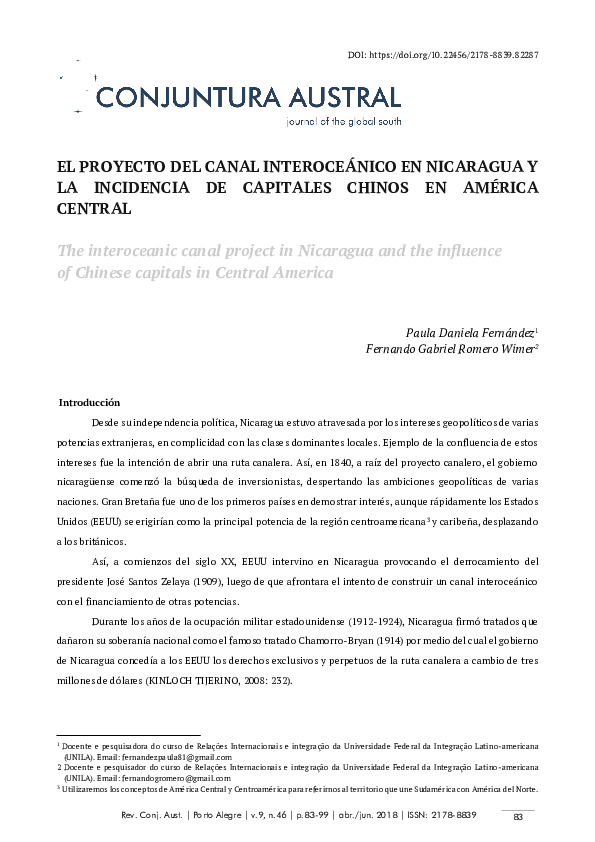 (PDF) The interoceanic canal project in Nicaragua and the influence of ...
