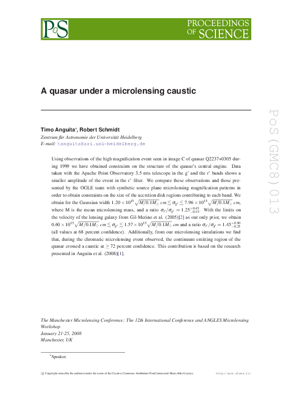 (PDF) A quasar under a microlensing caustic