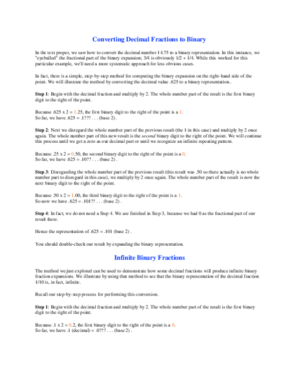 Doc Converting Decimal Fractions To Binary