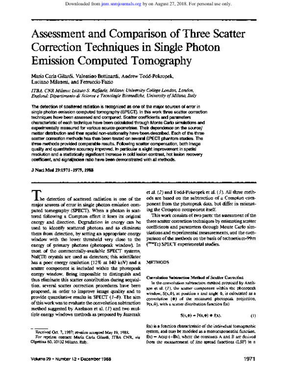 (PDF) Assessment and comparison of three scatter correction techniques in single photon emission ...