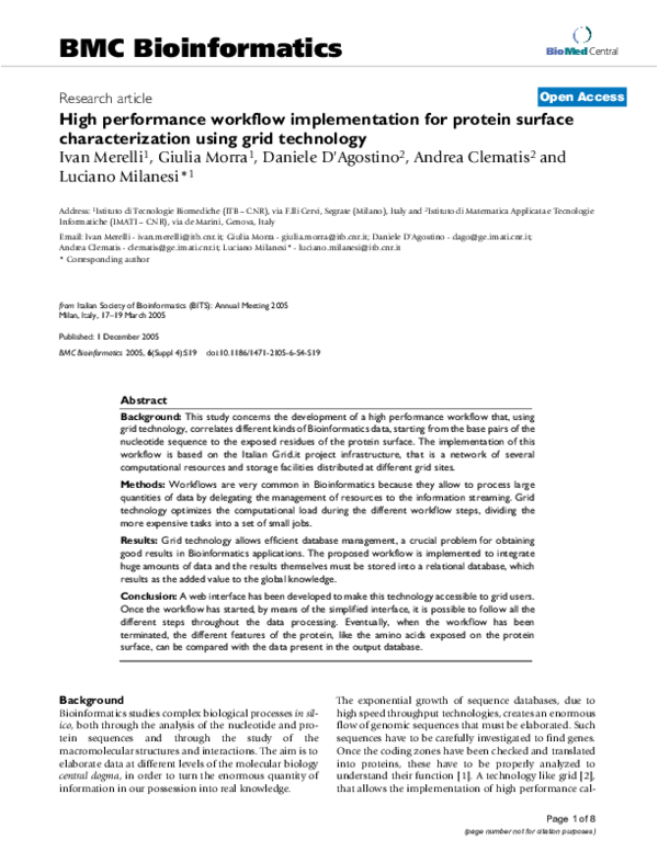 (PDF) High performance workflow implementation for protein surface characterization using grid ...