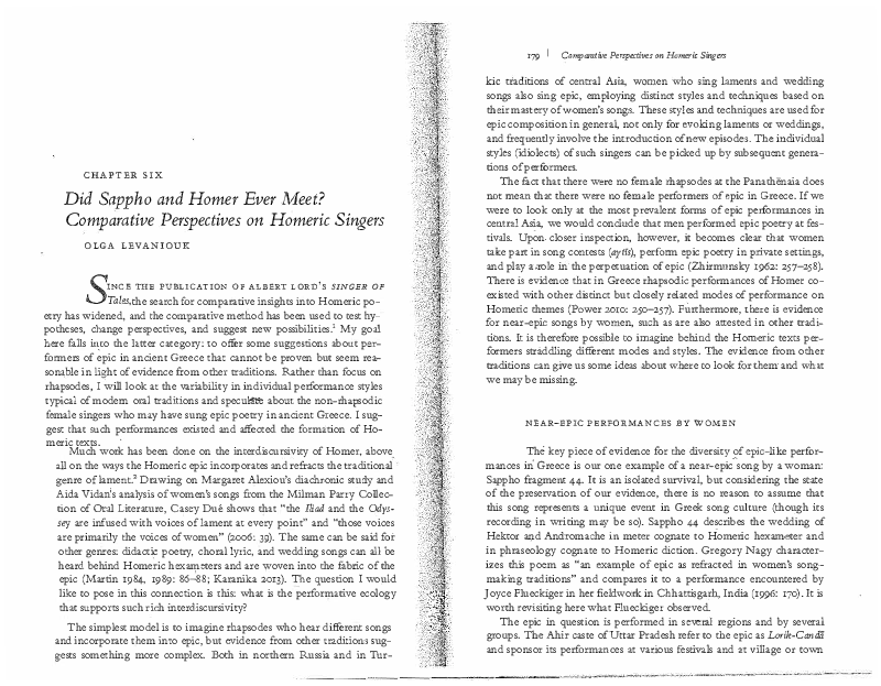(PDF) Did Sappho and Homer Ever Meet? Comparative Perspectives on ...