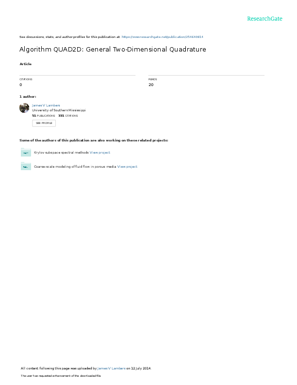 Pdf Algorithm Quad2d General Two Dimensional Quadrature