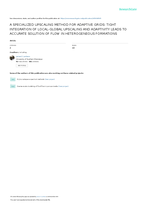 (PDF) A Specialized Upscaling Method for Adaptive Grids: Tight Integration of Local-Global ...