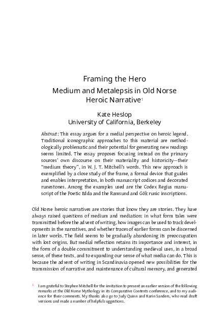(PDF) Framing the Hero. Medium and Metalepsis in Old Norse Heroic Narrative
