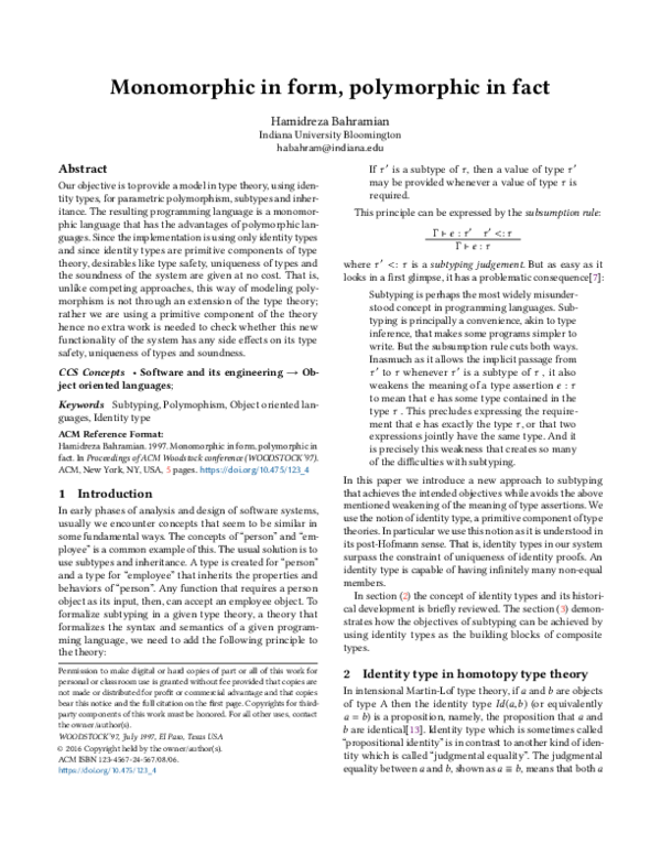 (PDF) Monomorphic in form, polymorphic in fact